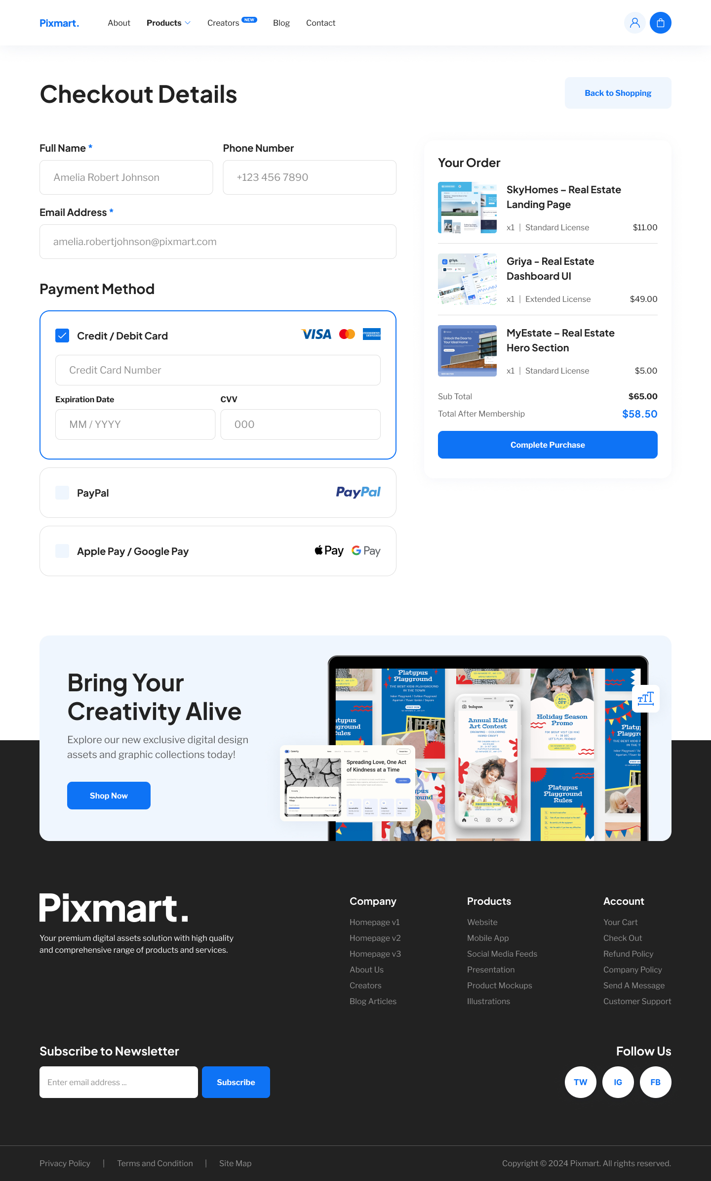 PixMart - Digital Products E-Commerce Website Figma Template by peterdraw